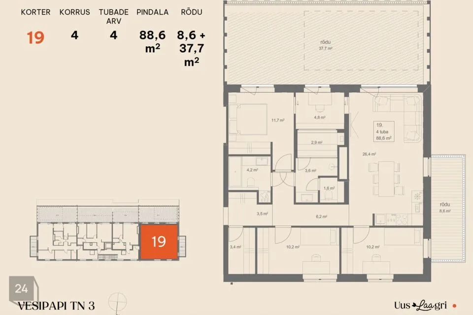 Müüa korter, 5 tuba, Vesipapi tn 3-19, Laagri alevik, Saue vald
